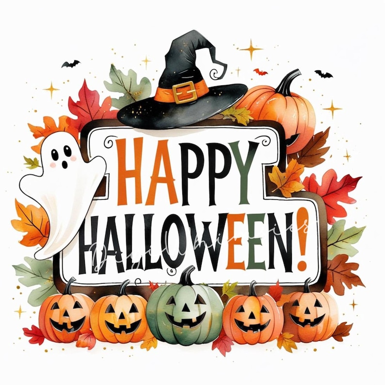 12 Happy Halloween Clipart: Witchy Autumn Graphics (JPG Digital ...