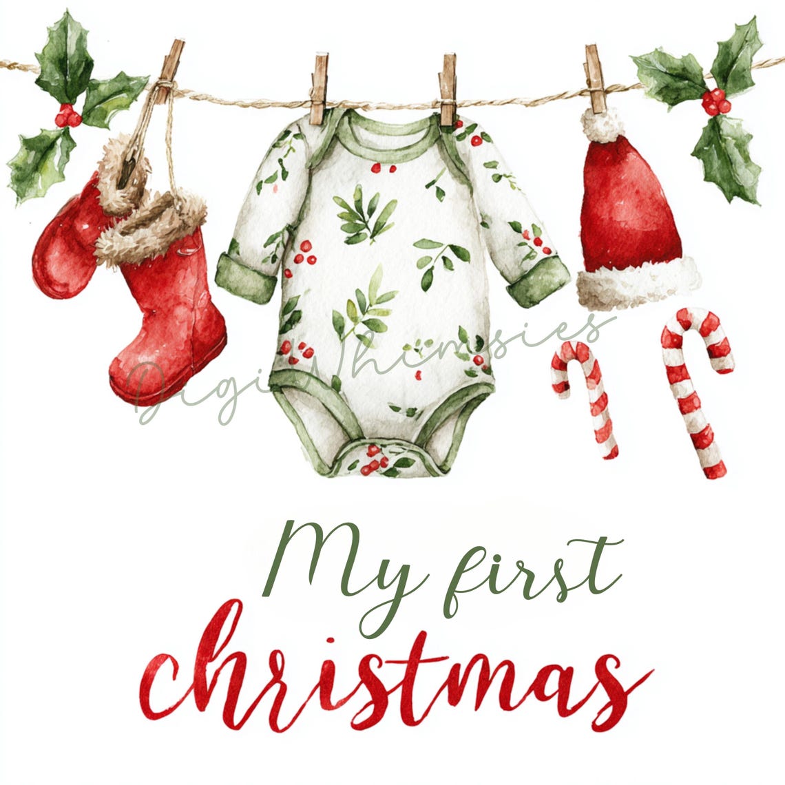 12 Baby's First Christmas Clipart: Baby Clothesline Holiday Jpgs, Card ...