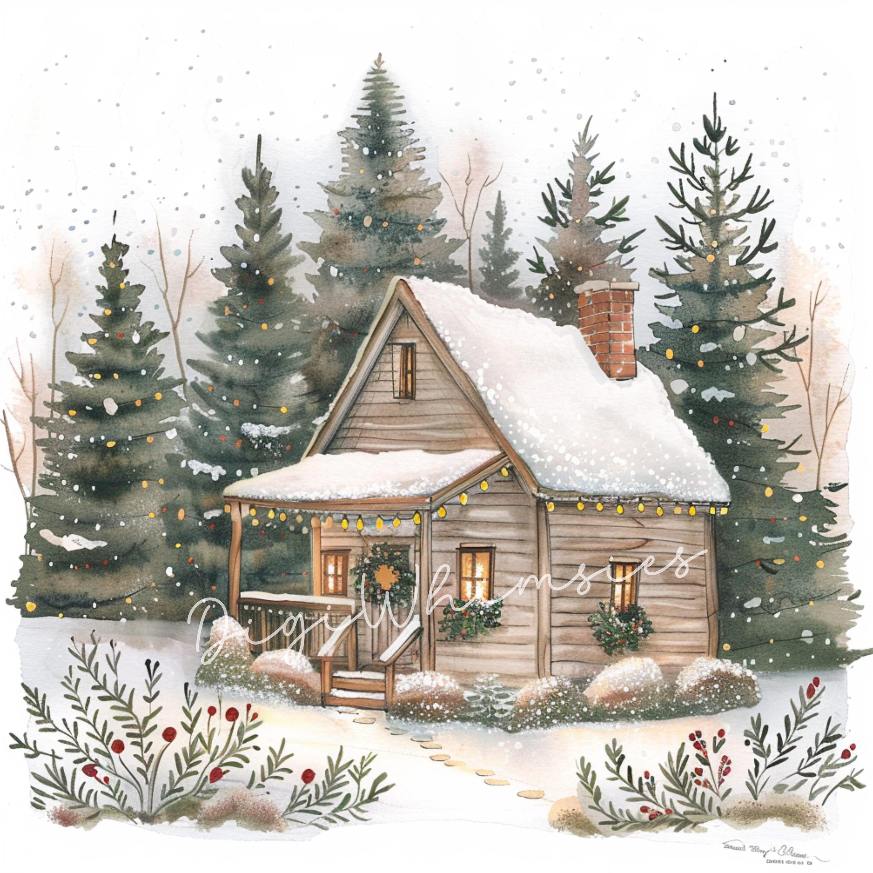 12 Classic Christmas Cottage Clipart Watercolor Cottagecore Winter ...