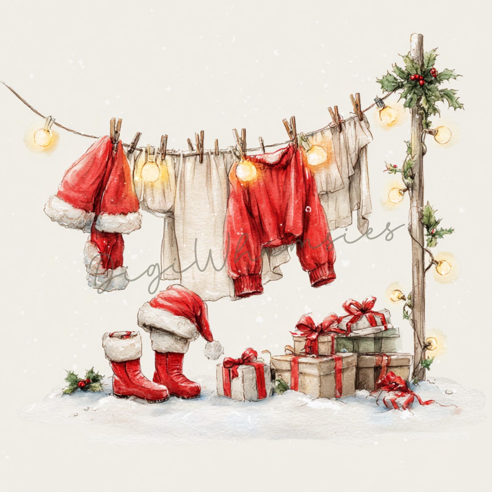 10 Santa Claus Clothesline Clipart – Whimsical Funny Christmas ...