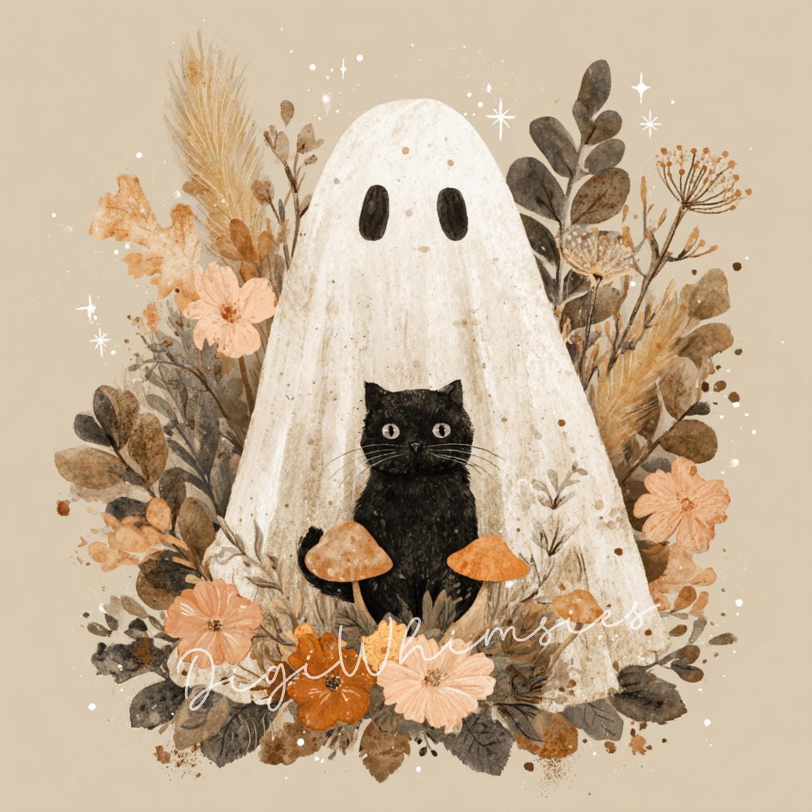 Retro Halloween Clipart: Ghost, Black Cat, Boho Junk Journal (10 Jpgs ...