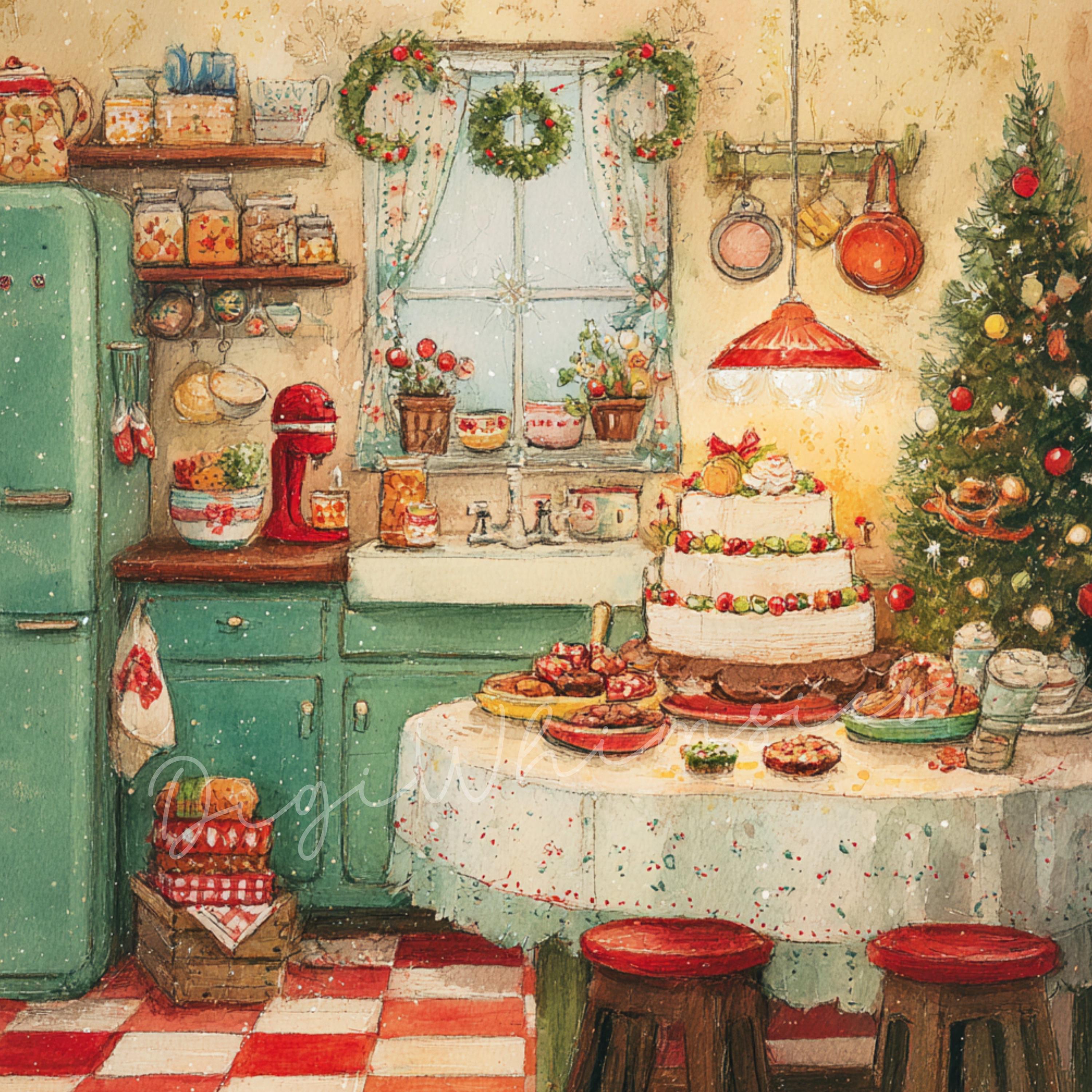 Christmas Kitchen Clipart – Whimsical House Interior Baking Holiday ...