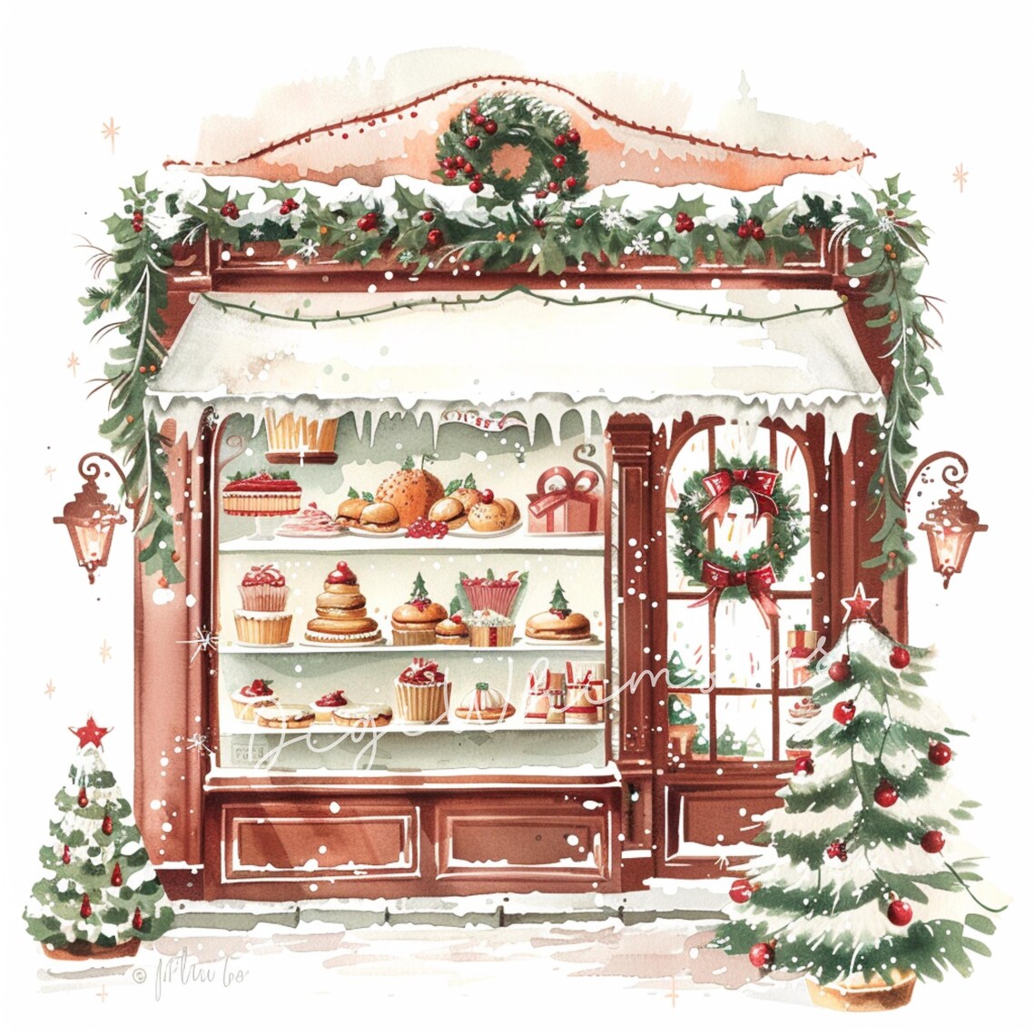 12 Christmas Bakery Clipart – Watercolor Holiday Pastries & Bread Jpgs ...