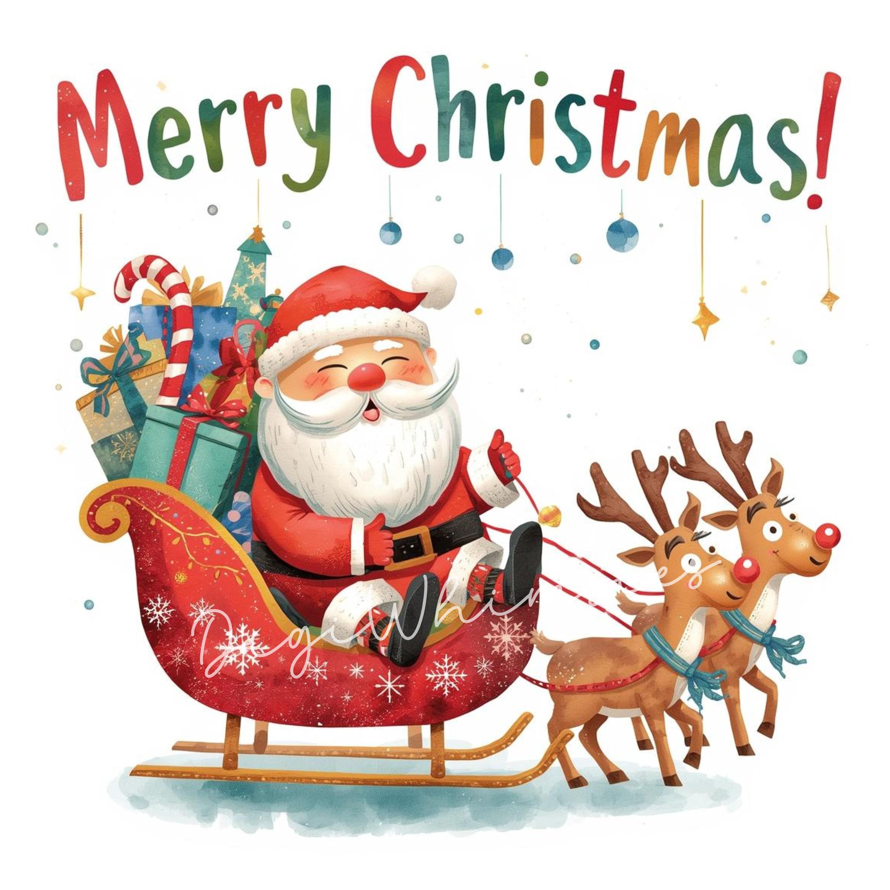12 Merry Christmas Santa Claus Clipart Whimsical Watercolor Holiday ...