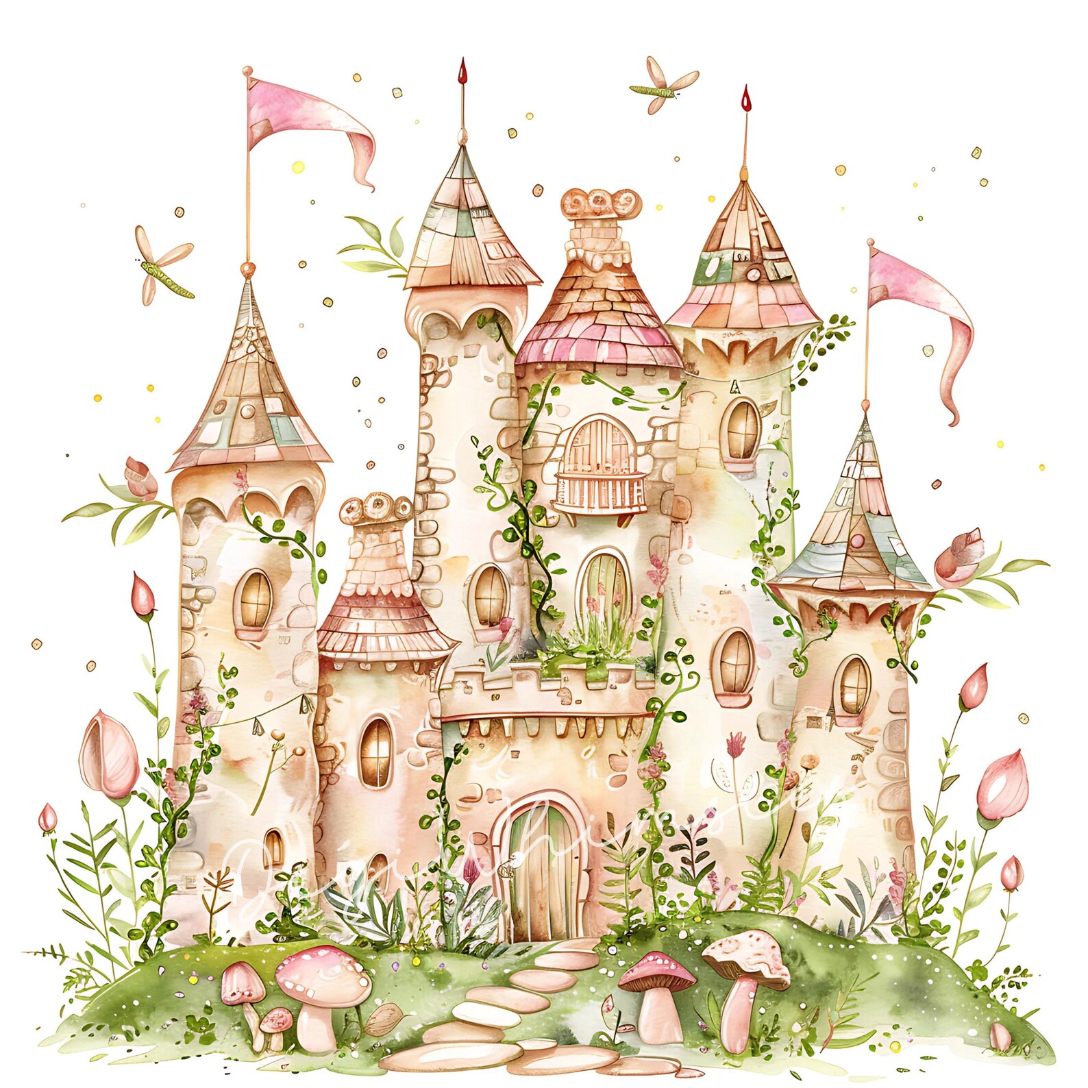 Cottagecore Castle Clipart: Mushroom Fairy Tale (JPG Digital Download ...