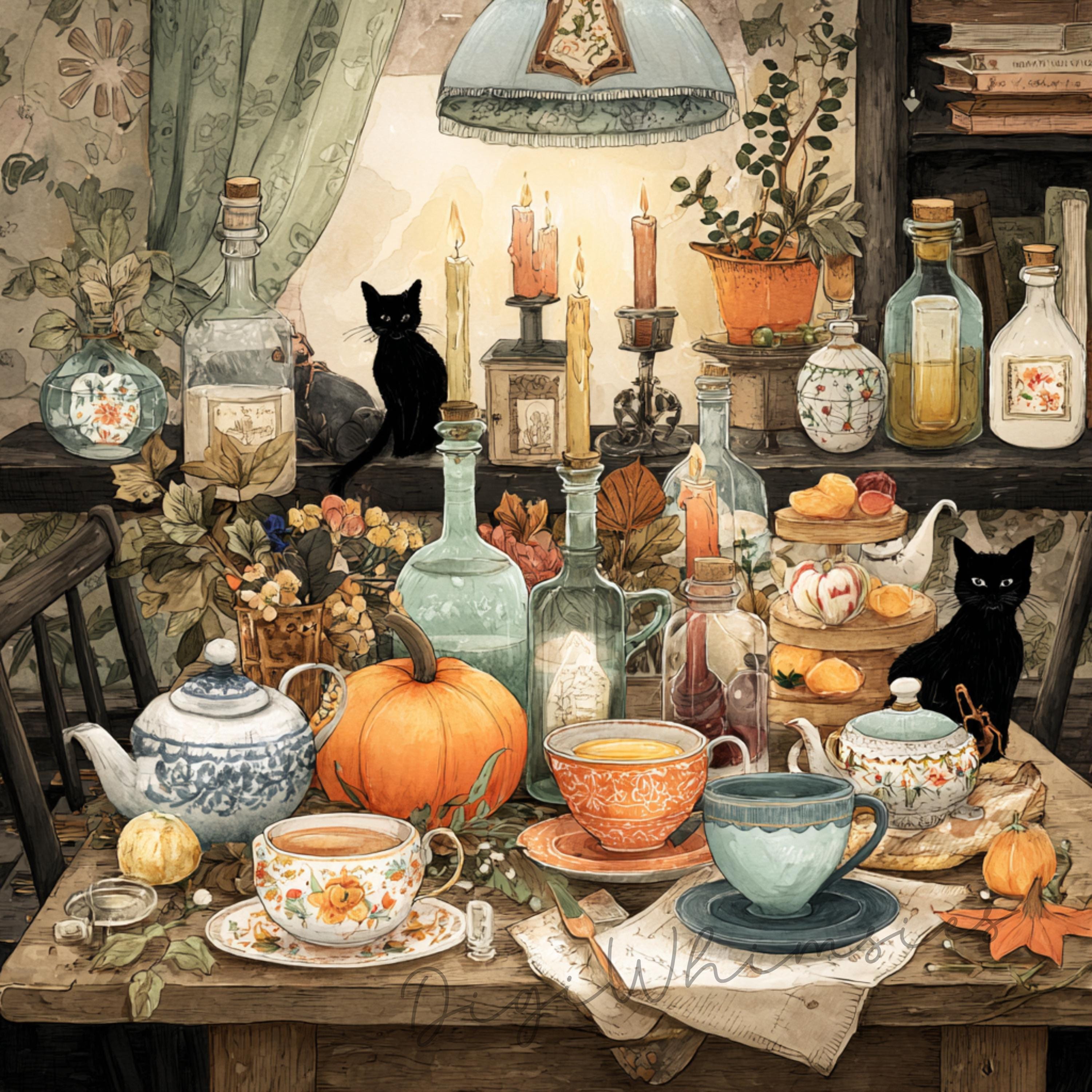 10 Halloween Tea Party Clipart: Spooky Teapots, Pumpkins (12x12 Jpgs ...