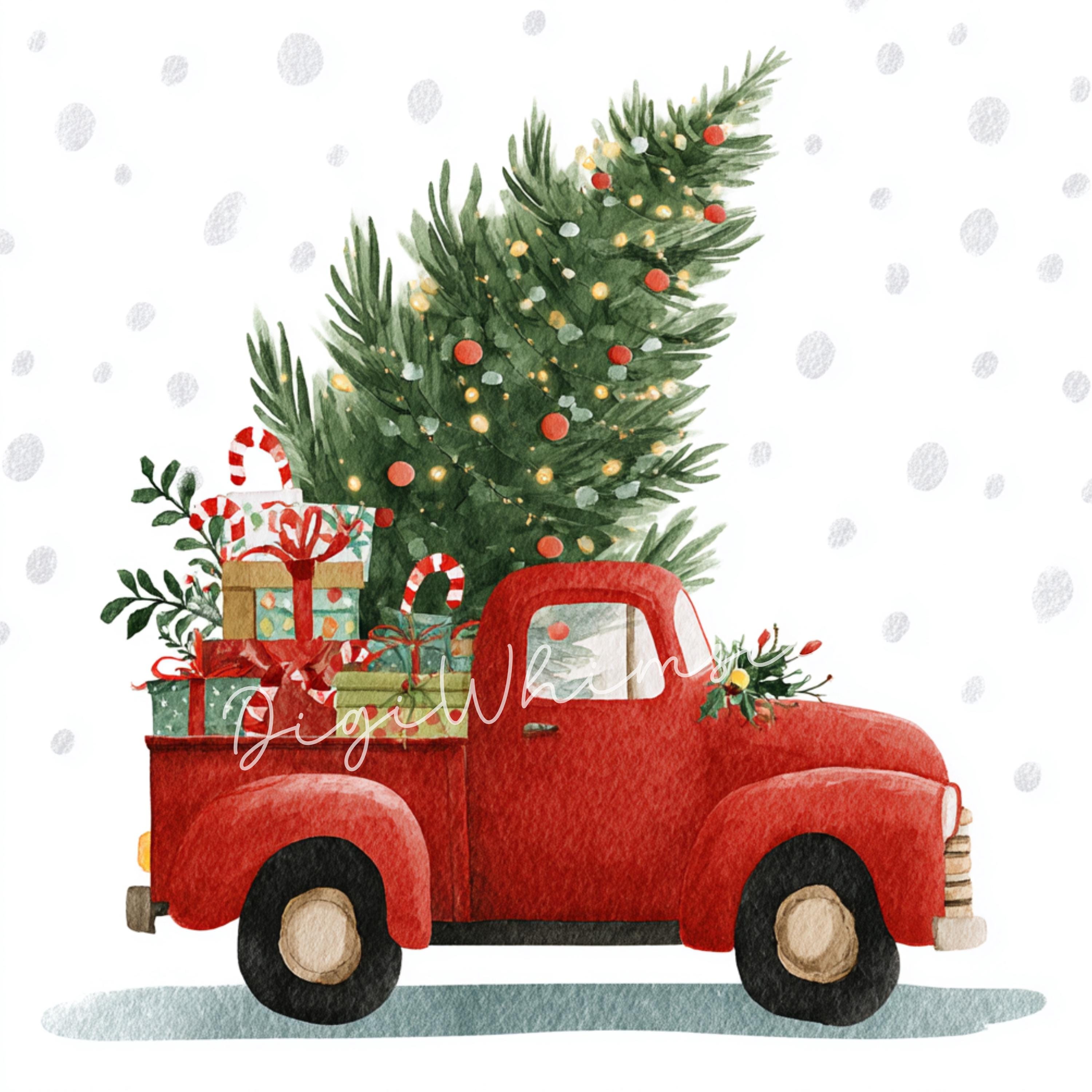 12 Red Christmas Truck Clipart – Whimsical Classic Holiday Jpgs Digital ...