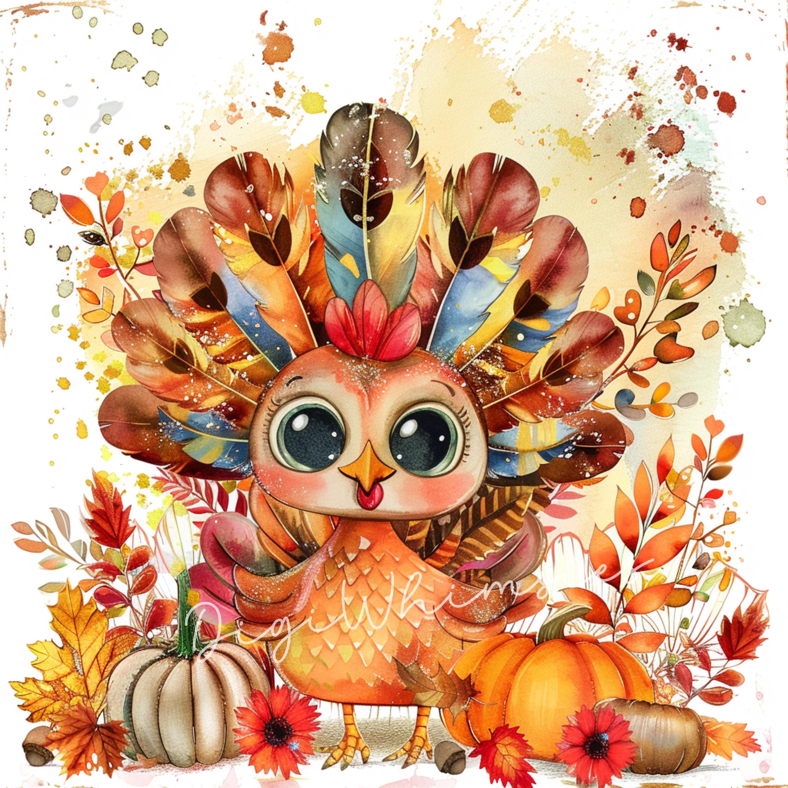 Cute Turkey Clipart: Thanksgiving Autumn Animal Designs (12 JPG) - Etsy