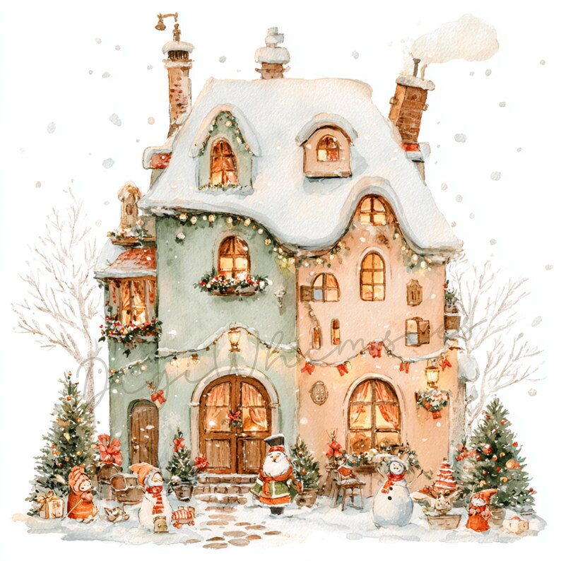 15 Christmas House Clipart: Whimsical Winter Houses Holiday Village ...