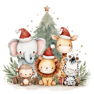 12 Safari Christmas Clipart Nursery Christmas Wild Animals Santa Baby ...