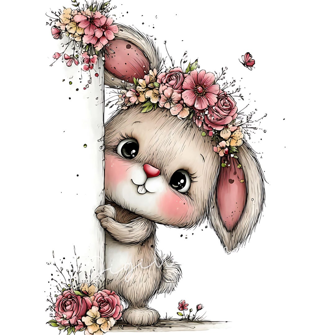 20 Peeking Quirky Bunny Clipart: Spring Flower Peeping Rabbit Graphics ...