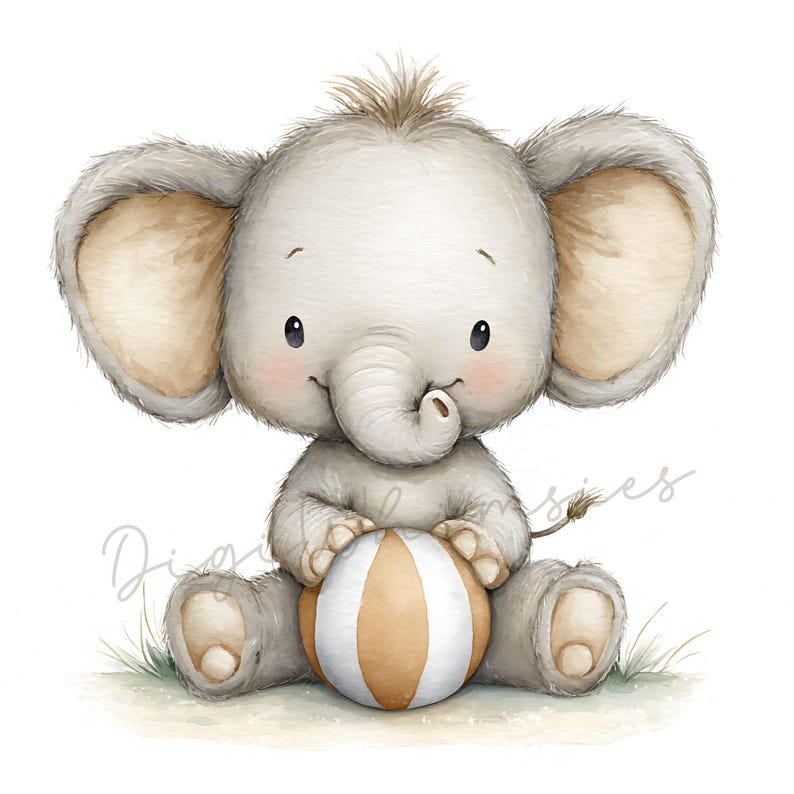 Baby Elephant Watercolor Clipart Set – Safari Nursery Illustrations (20 ...