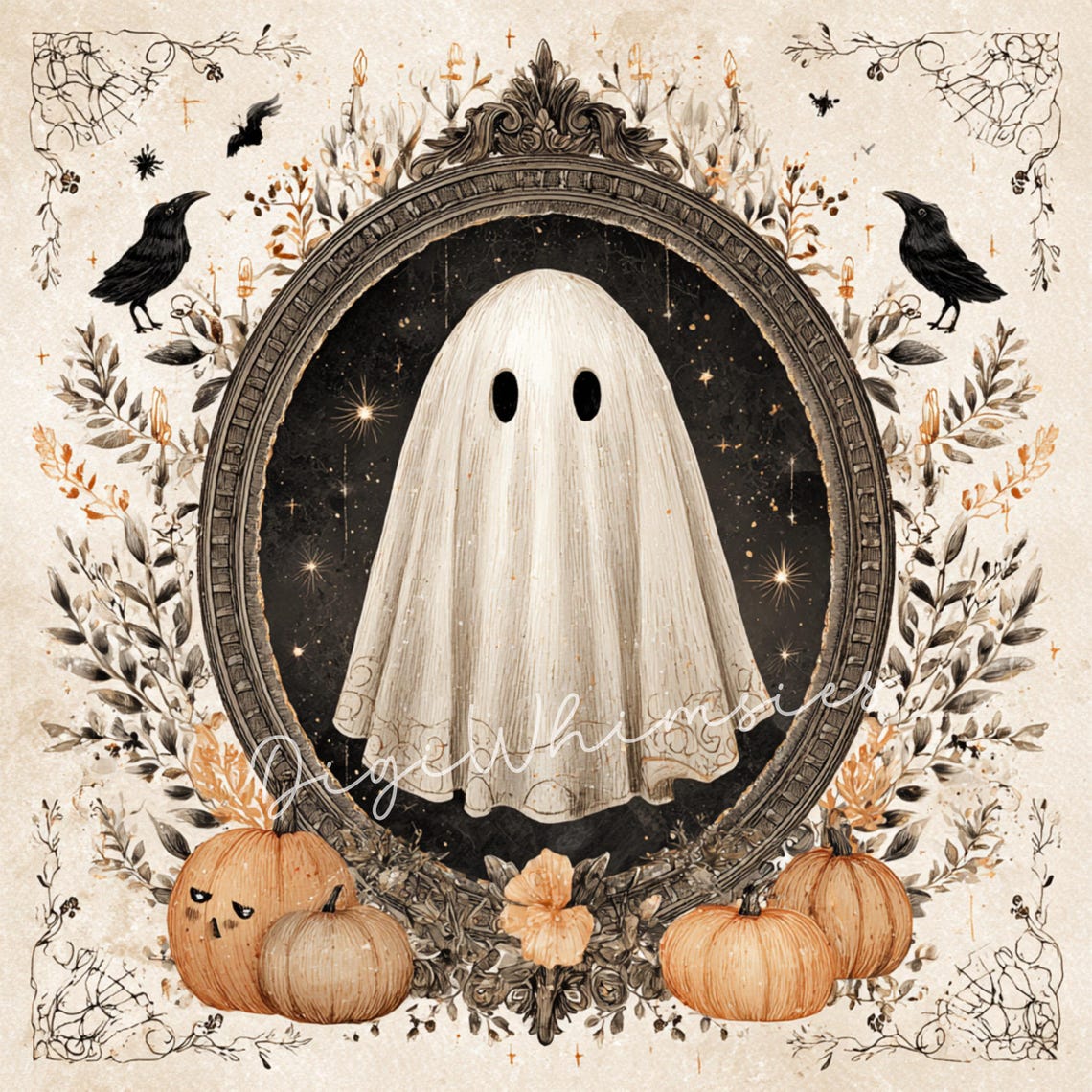 12 Watercolor Ghost Clipart: Vintage Spooky Frames, Junk Journal (jpgs ...