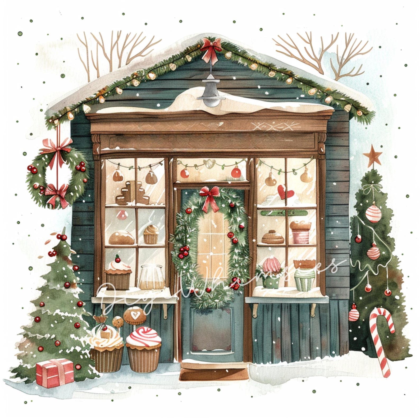 12 Christmas Bakery Clipart – Watercolor Holiday Pastries & Bread Jpgs ...