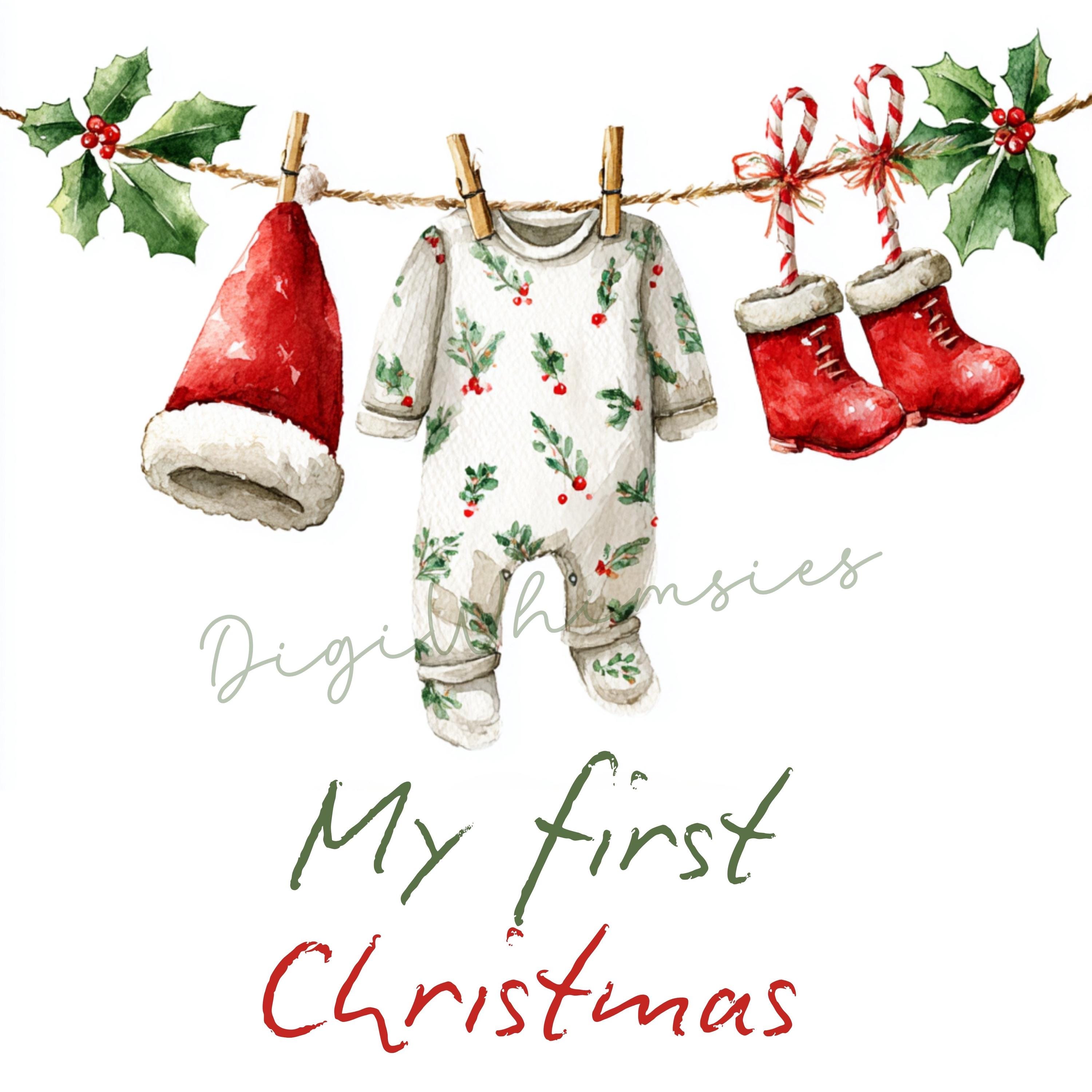 12 Baby's First Christmas Clipart: Baby Clothesline Holiday Jpgs, Card ...