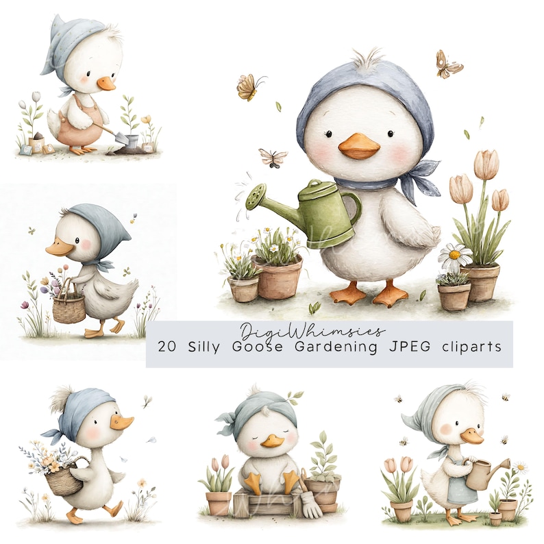 20 Silly Goose Clipart | Gardening Spring Funny Farm Animal Watercolor ...