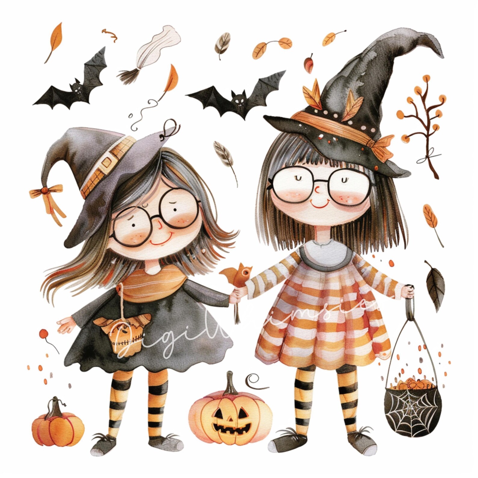 Halloween Witch Best Friends Clipart, Spooky Sisters Art (12 JPG) - Etsy