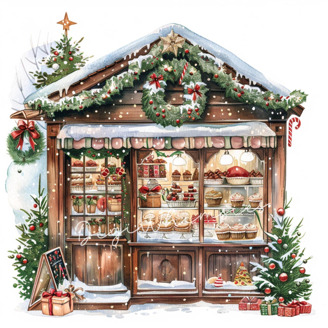 12 Christmas Bakery Clipart – Watercolor Holiday Pastries & Bread Jpgs ...