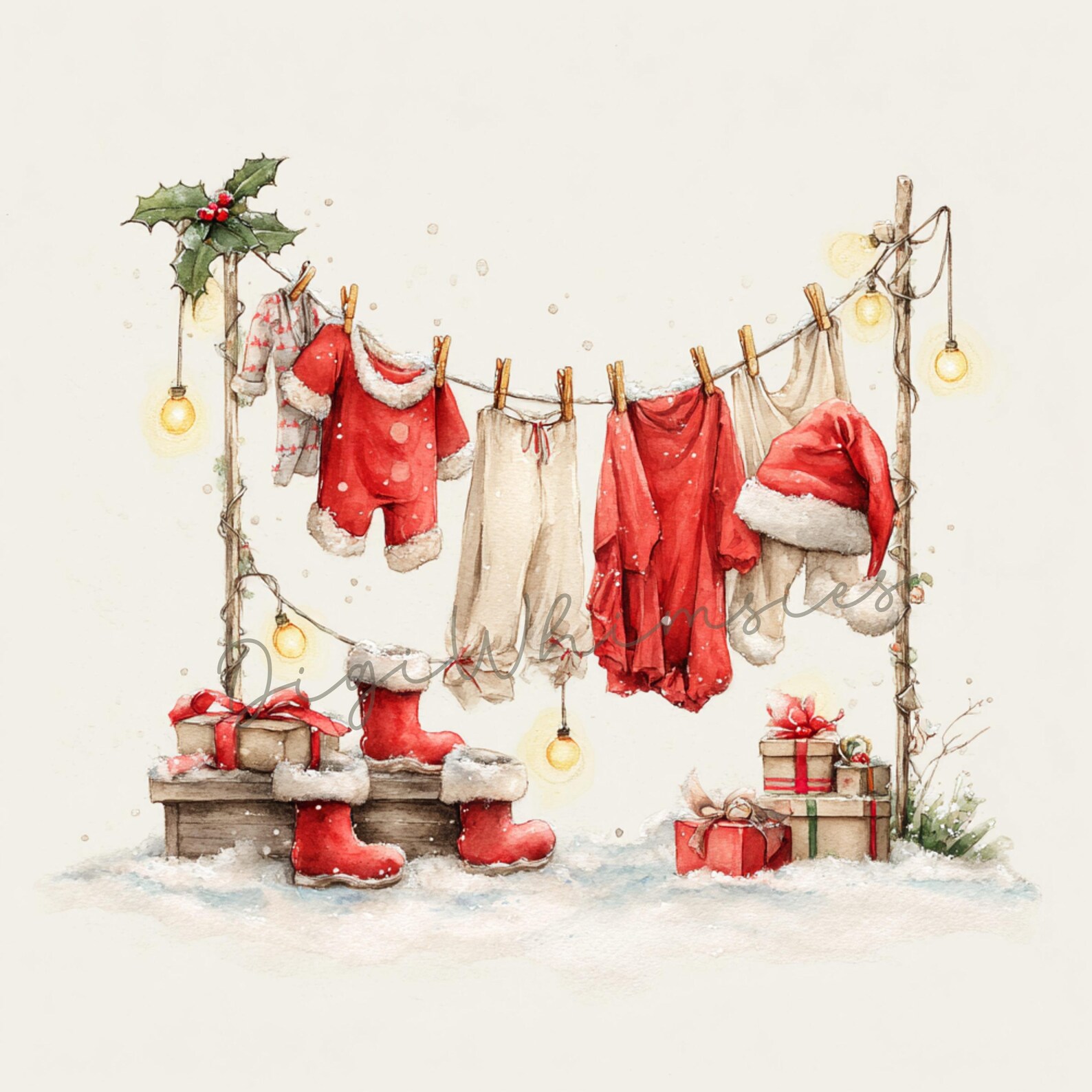 10 Santa Claus Clothesline Clipart – Whimsical Funny Christmas ...