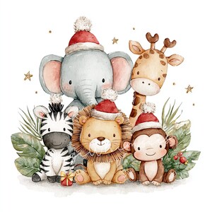 12 Safari Christmas Clipart Nursery Christmas Wild Animals Santa Baby ...