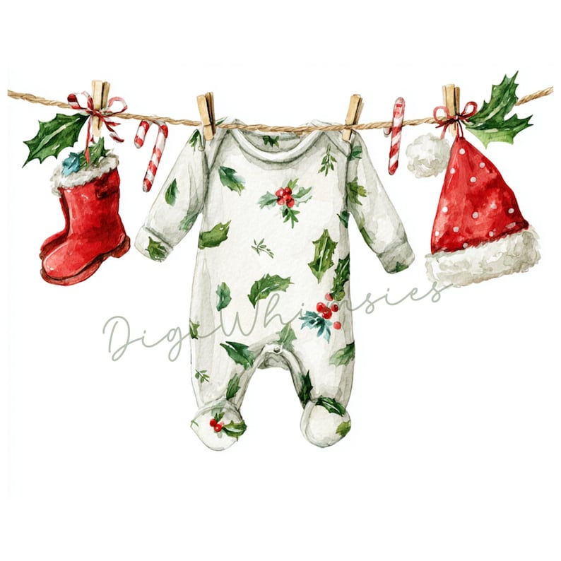 12 Baby's First Christmas Clipart: Baby Clothesline Holiday Jpgs, Card ...