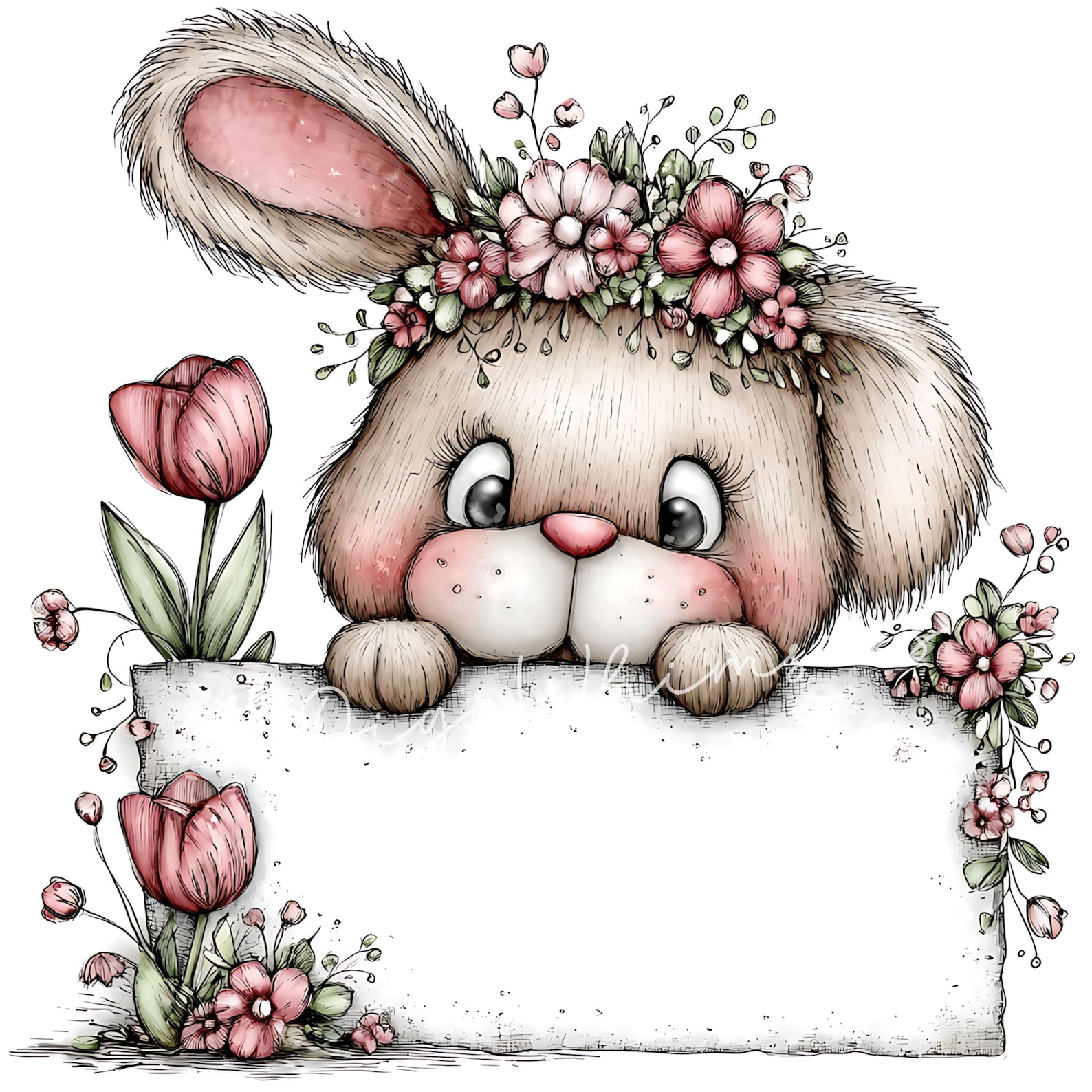 20 Peeking Quirky Bunny Clipart: Spring Flower Peeping Rabbit Graphics ...