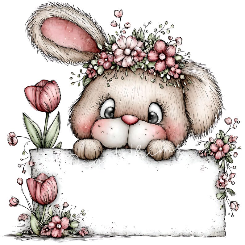 20 Peeking Quirky Bunny Clipart: Spring Flower Peeping Rabbit Graphics ...