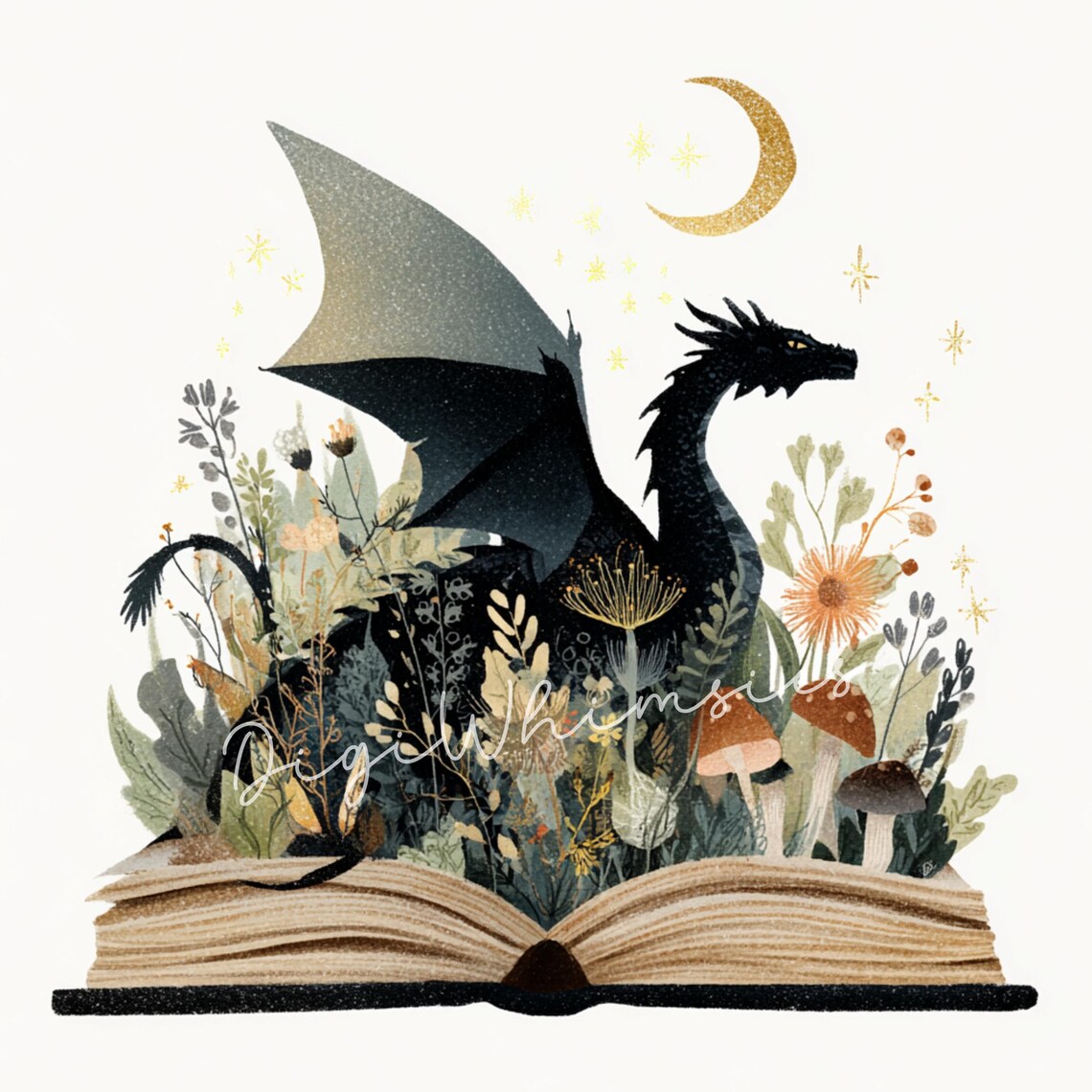 Book Dragon Clipart: Mystical Bookworm Art, Junk Journal Ephemera (10 ...