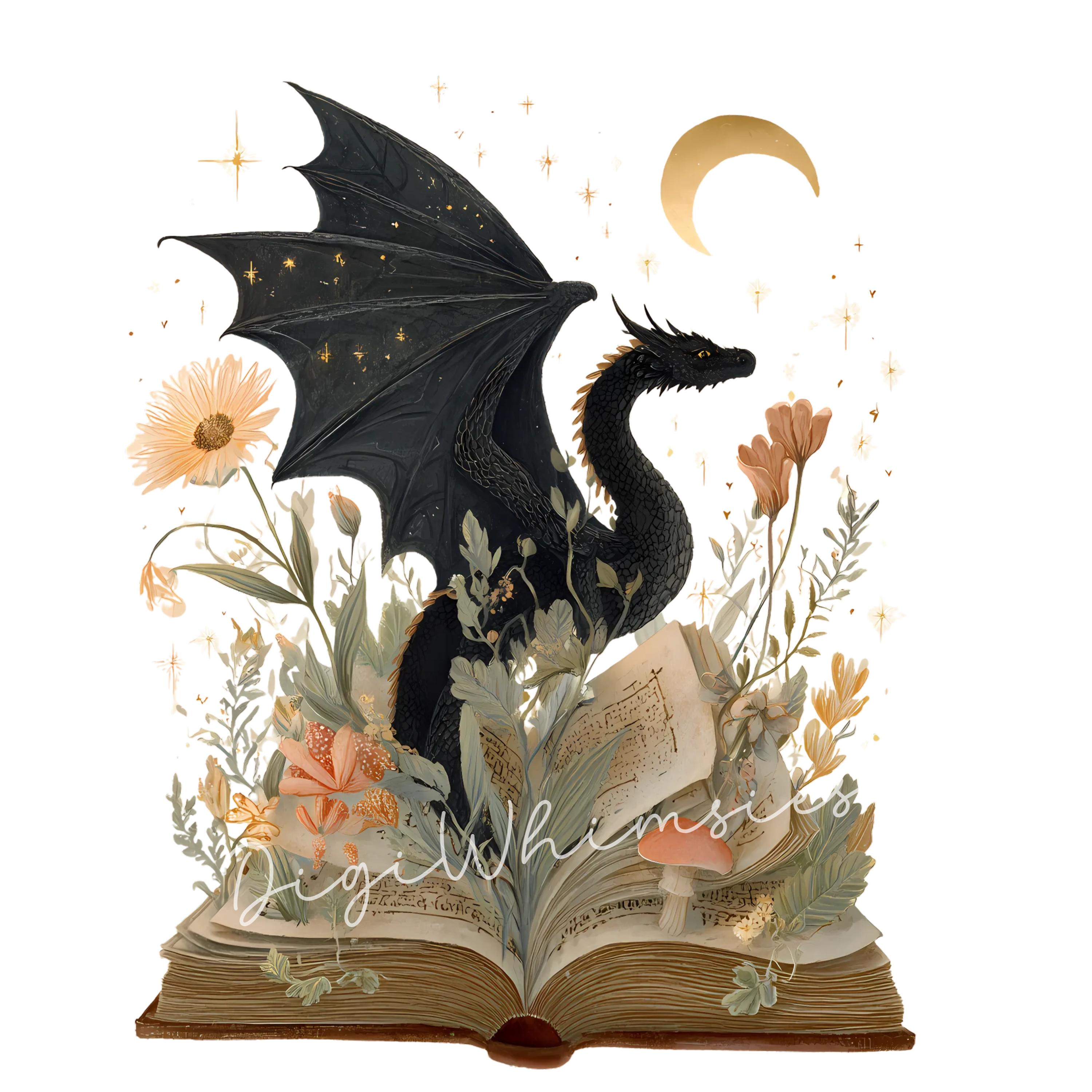 Book Dragon Clipart: Mystical Bookworm Art, Junk Journal Ephemera (10 ...
