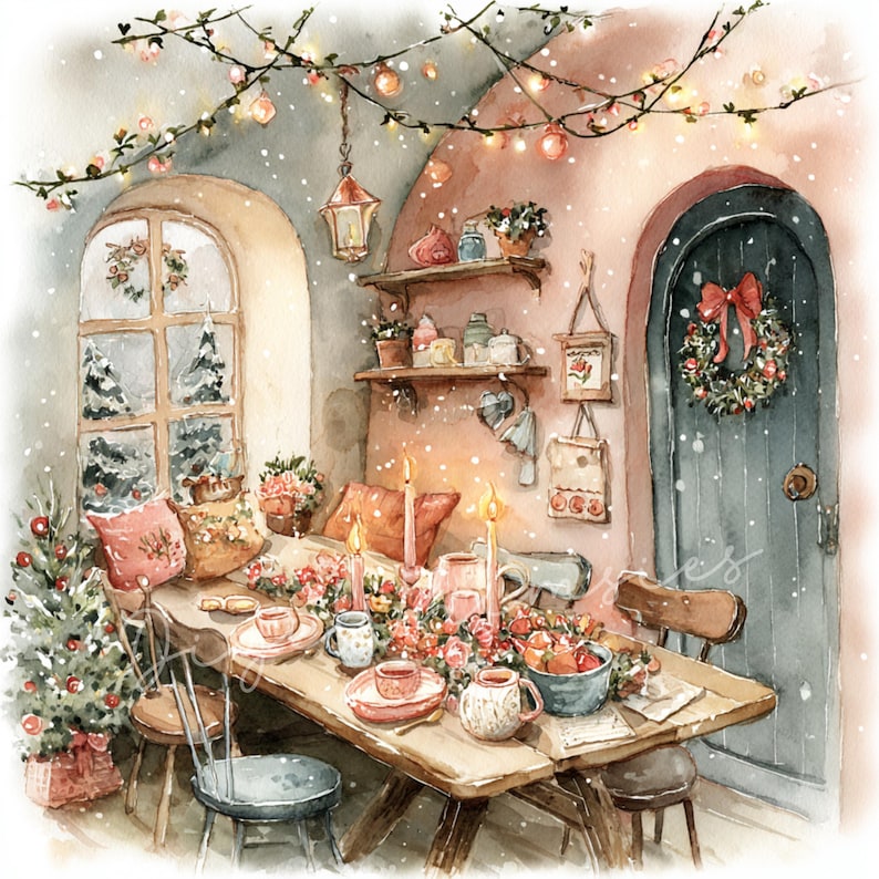15 Christmas House Interior Clipart: Whimsical Holiday Scene, Christmas ...