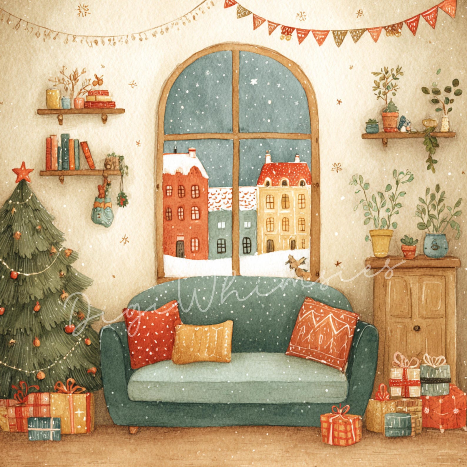 12 Christmas Living Room Clipart: Whimsical Holiday Scene, Christmas ...