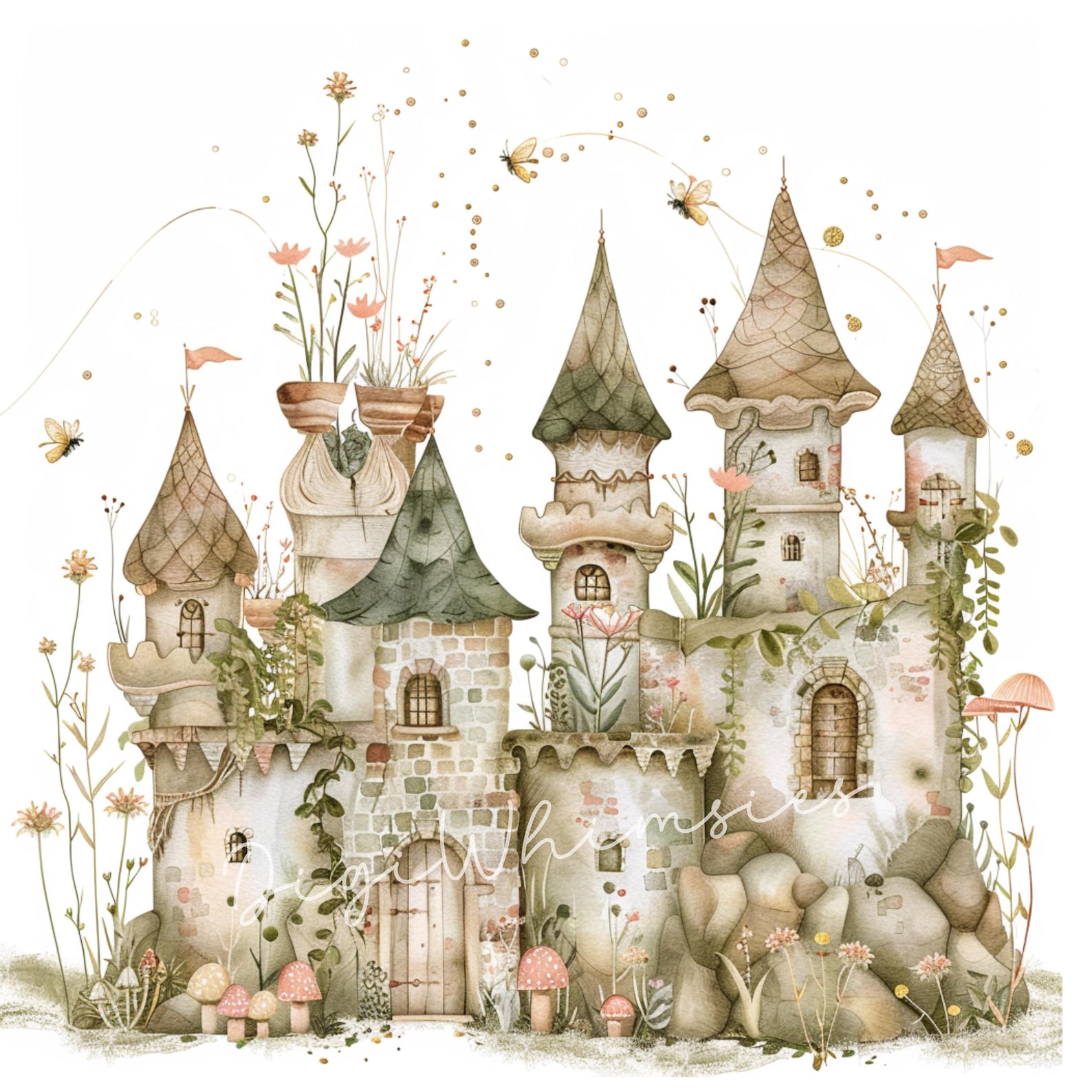 Cottagecore Castle Clipart: Mushroom Fairy Tale (JPG Digital Download ...