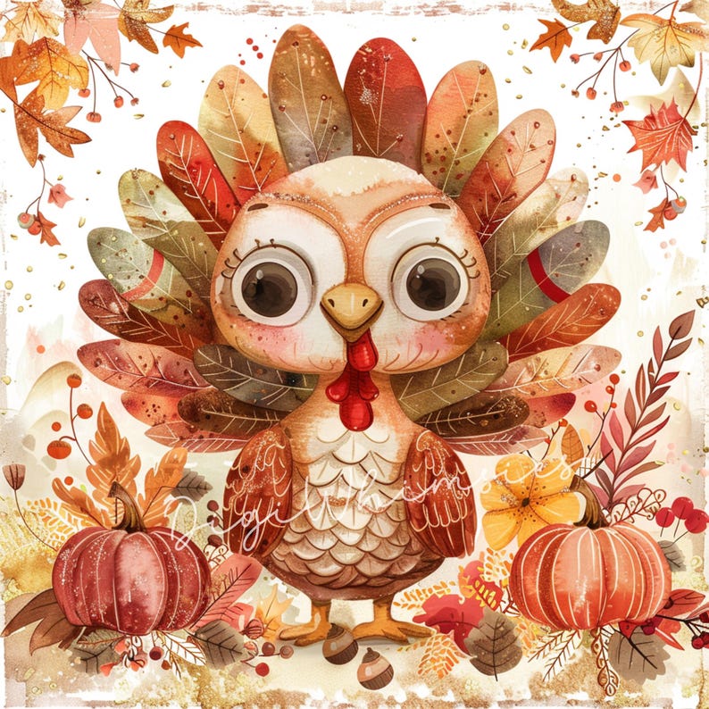 Cute Turkey Clipart: Thanksgiving Autumn Animal Designs (12 JPG) - Etsy