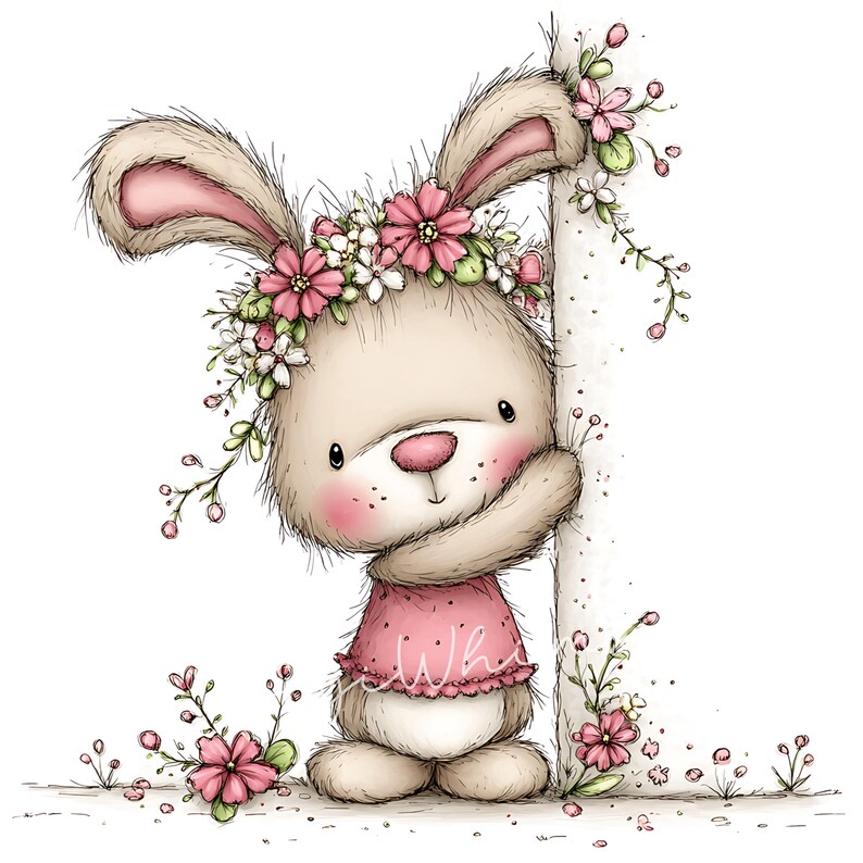 20 Peeking Quirky Bunny Clipart: Spring Flower Peeping Rabbit Graphics ...