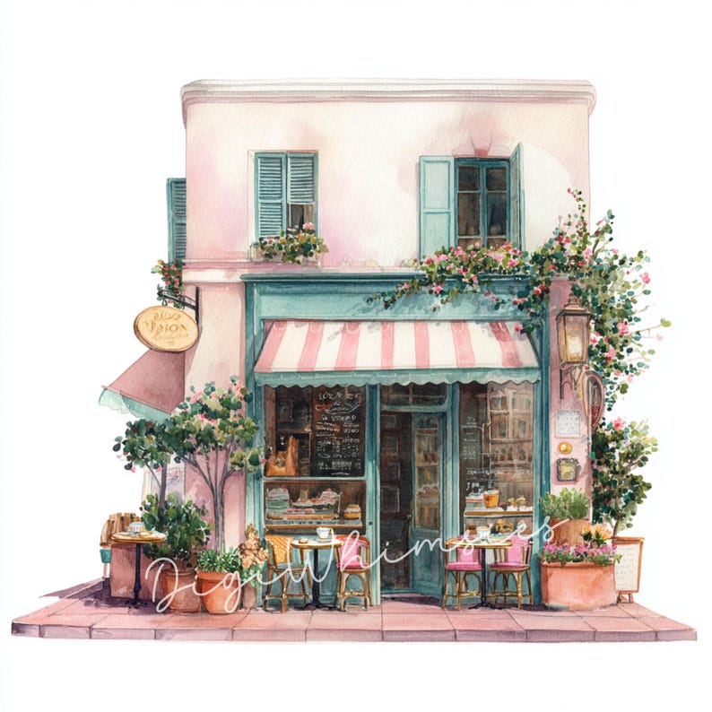 12 Paris Bakery Clipart: Watercolor Cafe, Croissants (JPG Digital ...