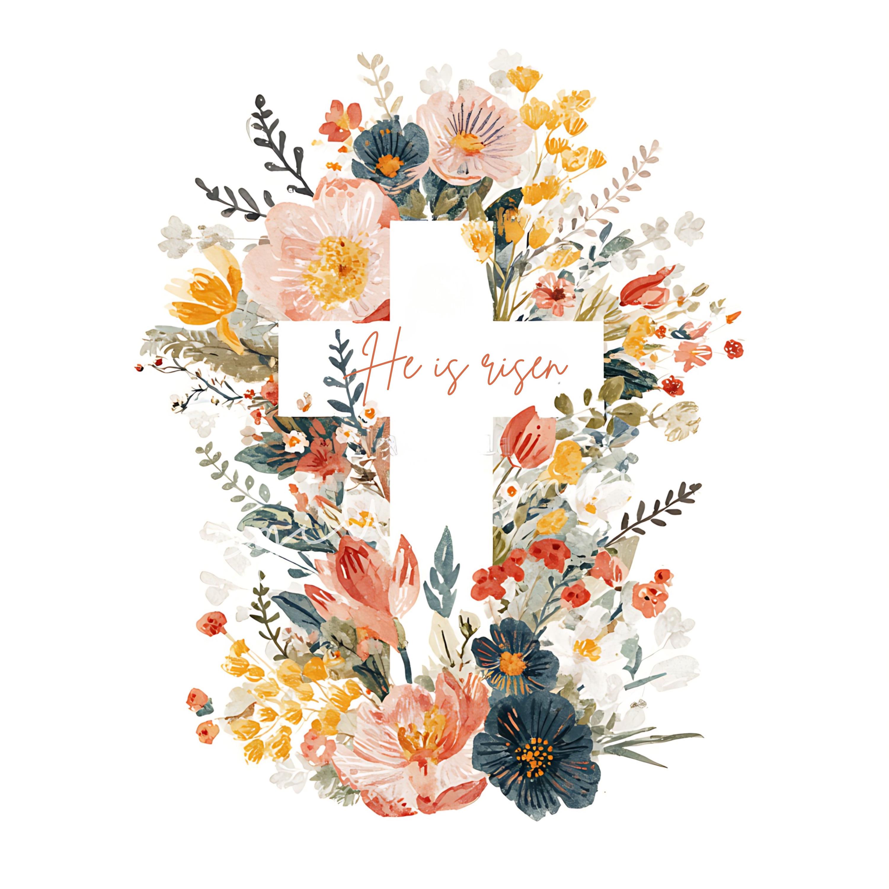 Watercolor Easter Cross Clipart, Floral Christian Art (18 Jpgs Digital ...