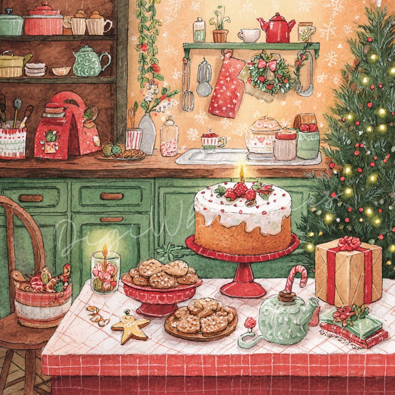Christmas Kitchen Clipart – Whimsical House Interior Baking Holiday ...