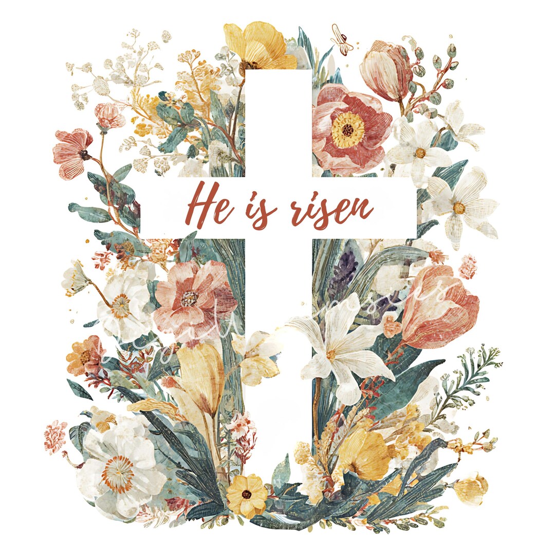 Watercolor Easter Cross Clipart, Floral Christian Art (18 Jpgs Digital ...