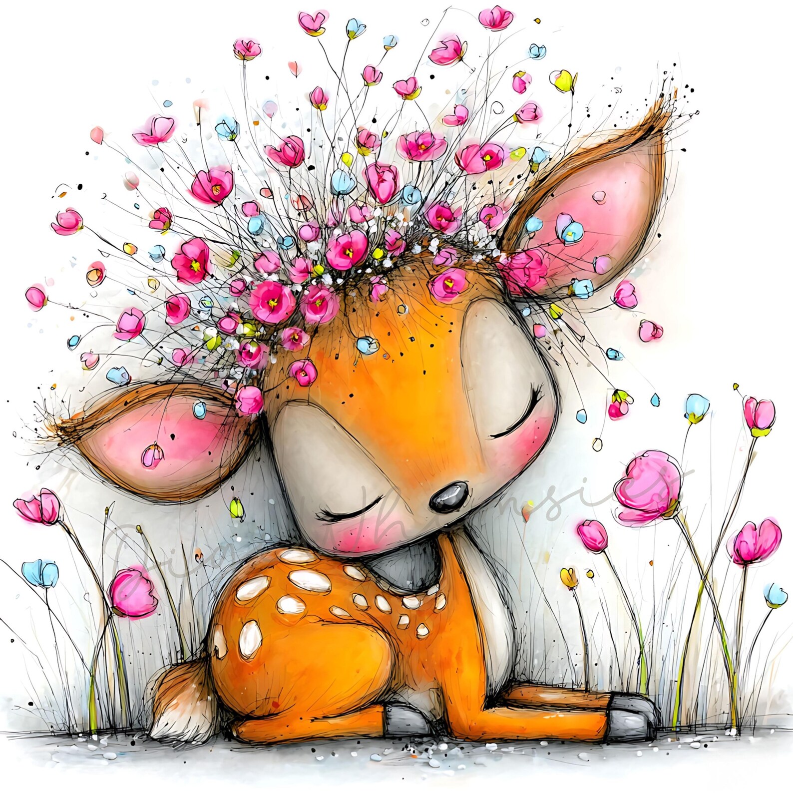 15 Funny Spring Baby Animals Clipart, Quirky Floral Nursery Art ...