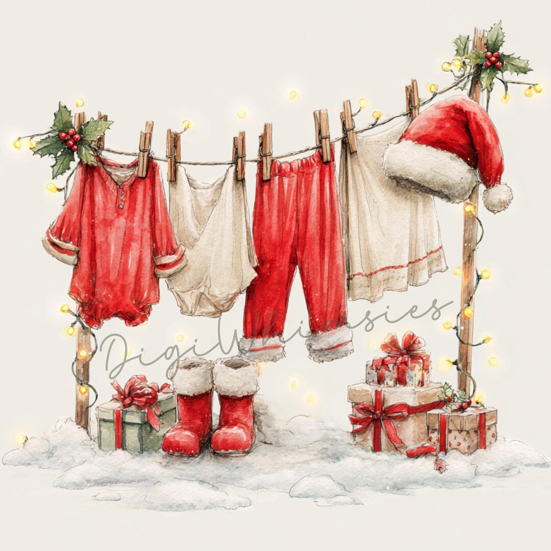 10 Santa Claus Clothesline Clipart – Whimsical Funny Christmas ...
