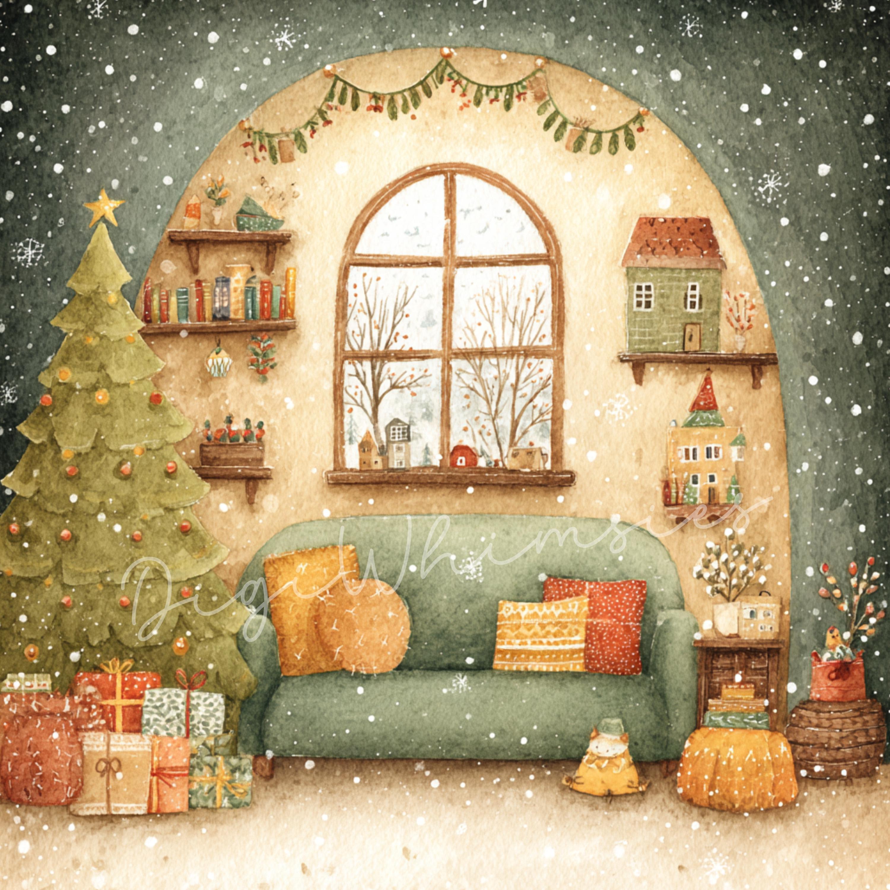 12 Christmas Living Room Clipart: Whimsical Holiday Scene, Christmas ...