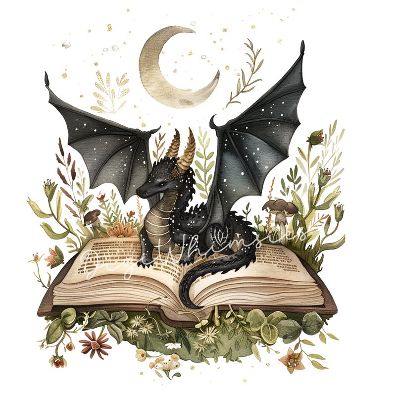 Book Dragon Clipart: Mystical Bookworm Art, Junk Journal Ephemera (10 ...