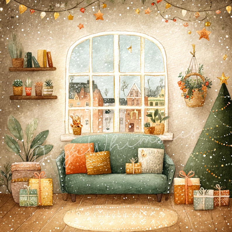 12 Christmas Living Room Clipart: Whimsical Holiday Scene, Christmas ...
