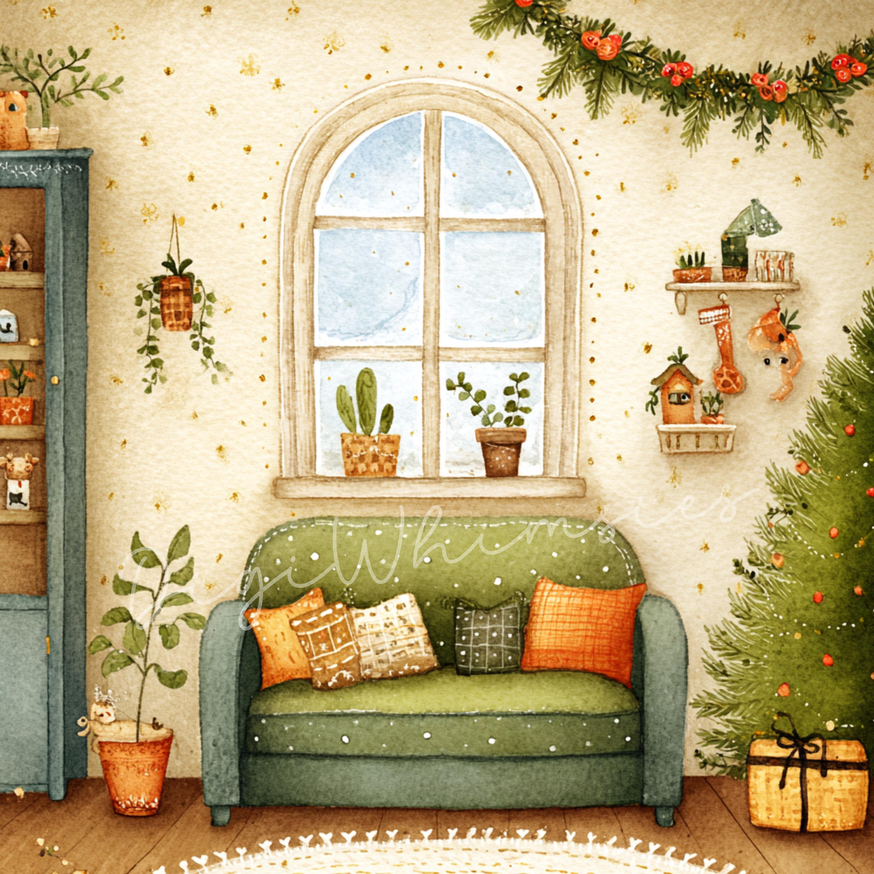12 Christmas Living Room Clipart: Whimsical Holiday Scene, Christmas ...