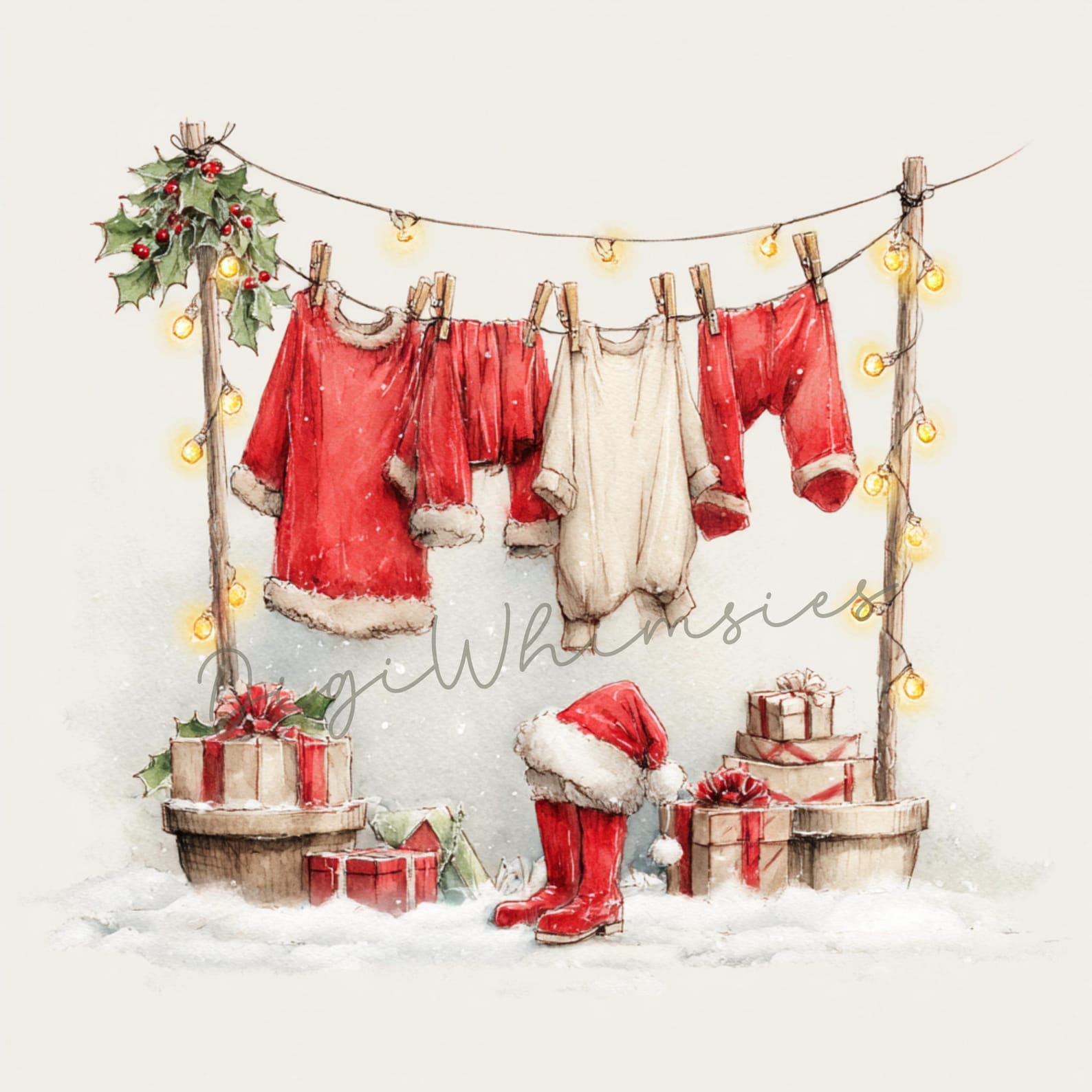10 Santa Claus Clothesline Clipart – Whimsical Funny Christmas ...