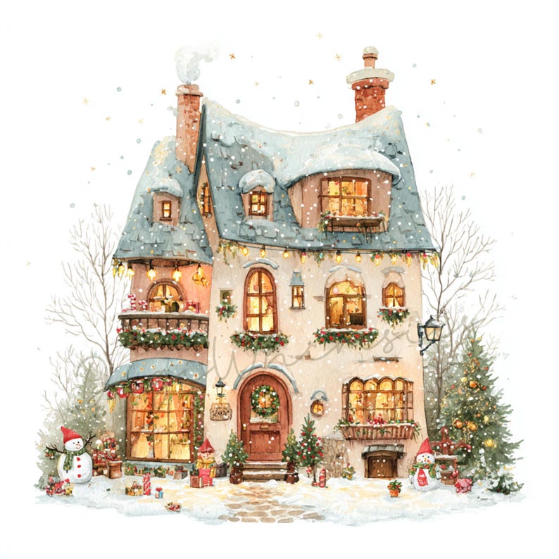 15 Christmas House Clipart: Whimsical Winter Houses Holiday Village ...