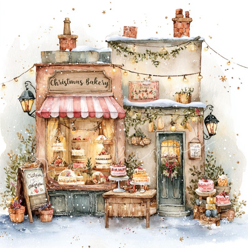 15 Christmas Bakery Clipart – Whimsical Watercolor Holiday Bakeshop ...