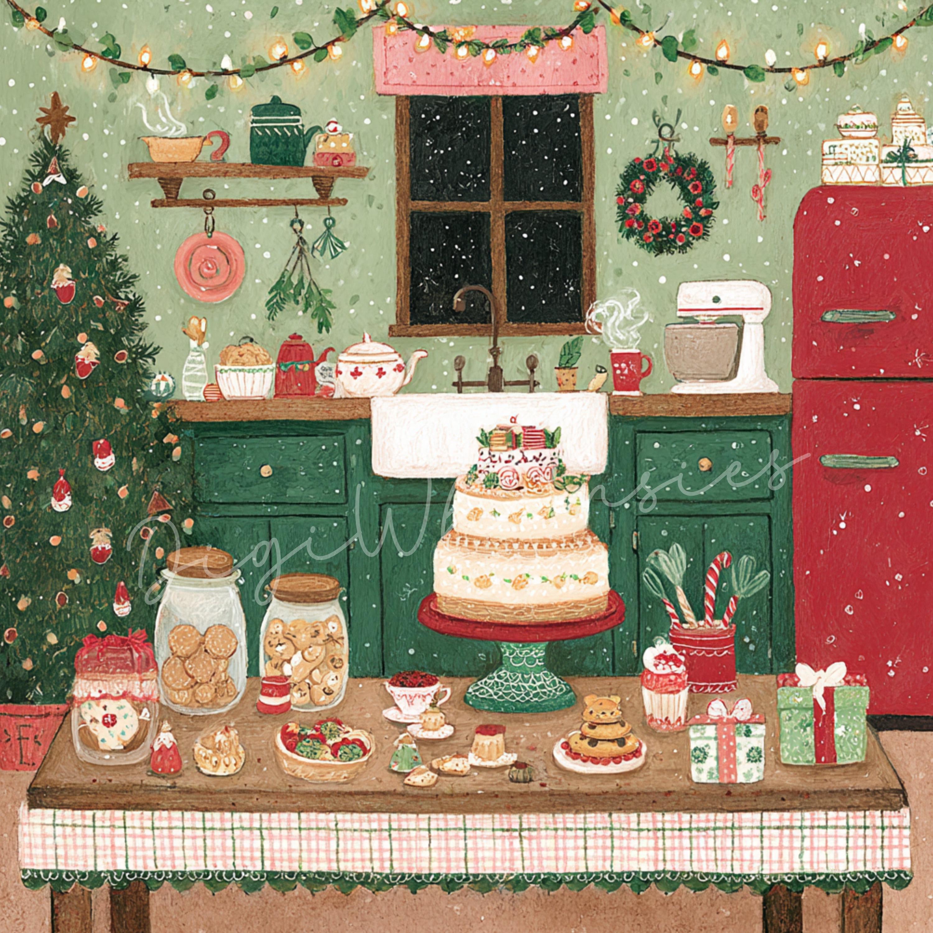 Christmas Kitchen Clipart – Whimsical House Interior Baking Holiday ...