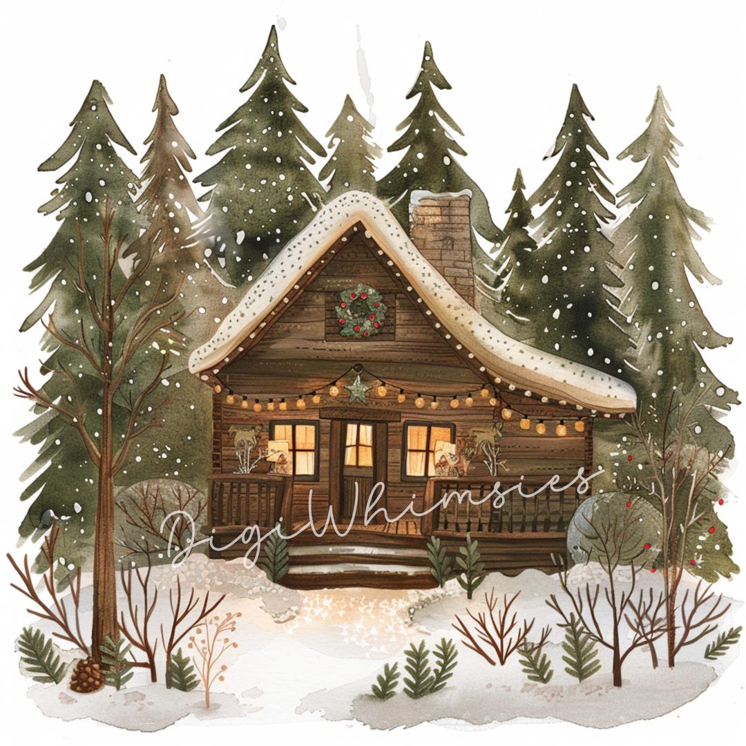 12 Classic Christmas Cottage Clipart Watercolor Cottagecore Winter ...