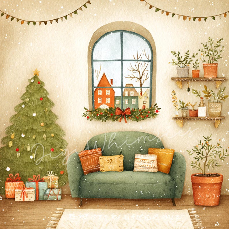 12 Christmas Living Room Clipart: Whimsical Holiday Scene, Christmas ...